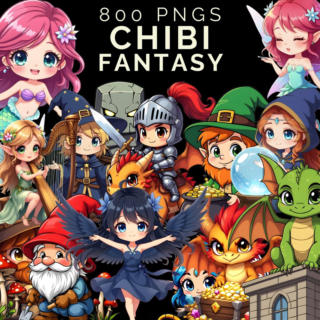 Chibi Anime Fantasy Mythical Characters 800 Pngs Bundle - Cute Clipart ...