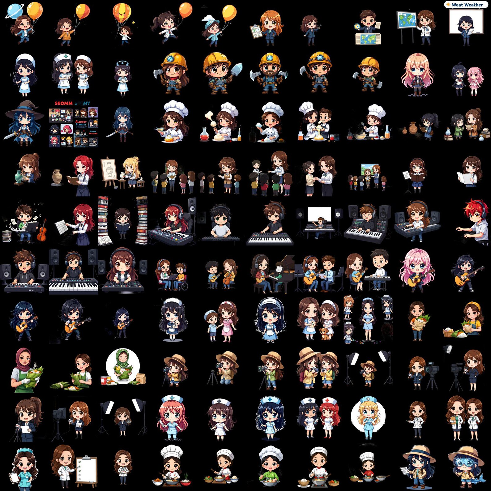 Chibi Anime Occupations Bundle 3 - 700 Adorable Characters in 4096x4096 ...