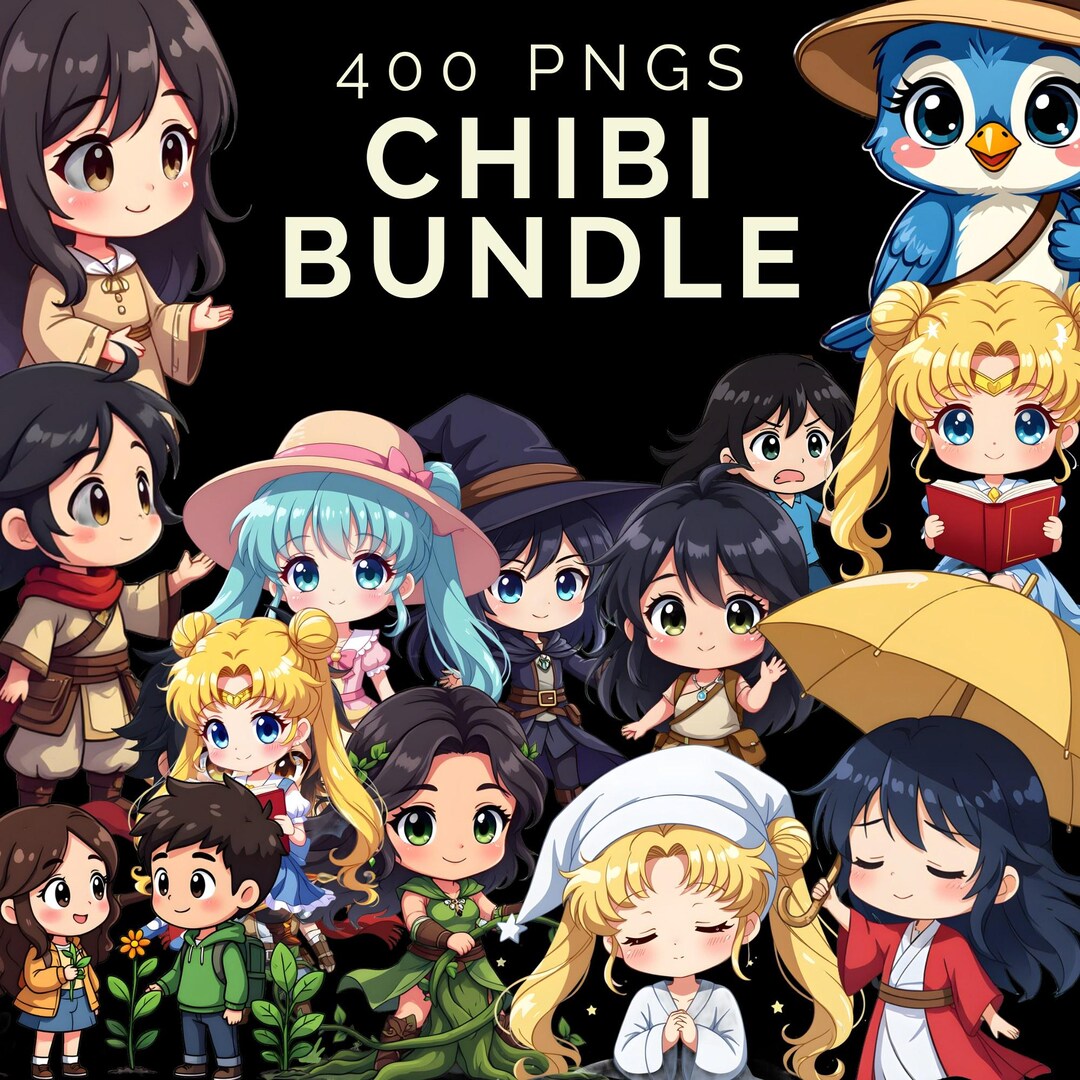 Chibi Anime Nature Elements Bundle - 400 PNG Clipart of Adorable ...