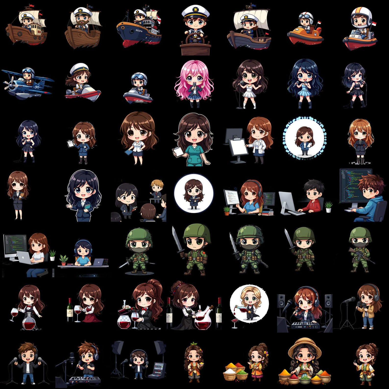 Chibi Anime Occupations Bundle 3 - 700 Adorable Characters in 4096x4096 ...