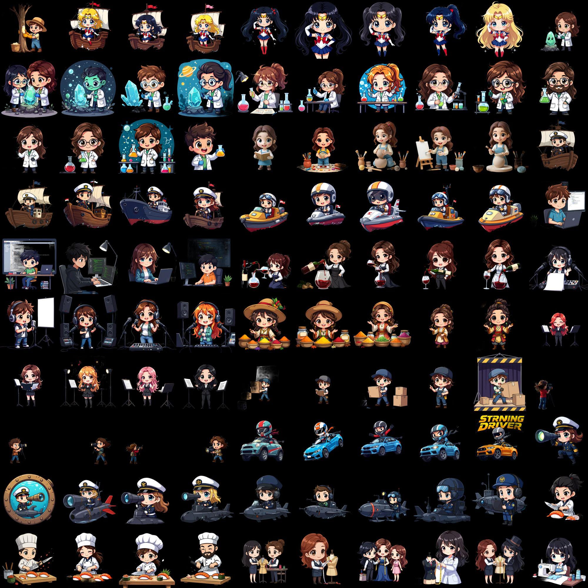 Chibi Occupations PNG Clipart Bundle - Kawaii, Anime Career Graphics ...
