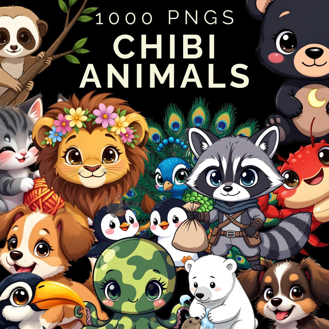 Chibi Anime Animal Pets Clipart Bundle - 1000 Pngs of Adorable Themed ...