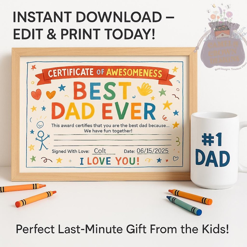 Printable Father’s Day Gift From Kids – Best Dad Ever Certificate, Mini ...