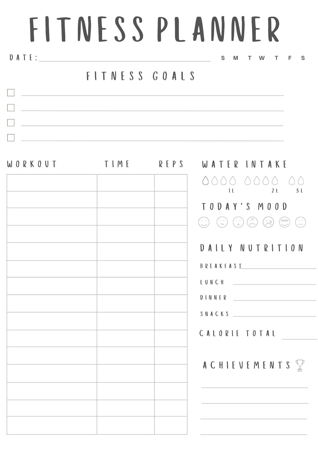 Fitness Planner Template - Editable on Canva - Instant Download ...