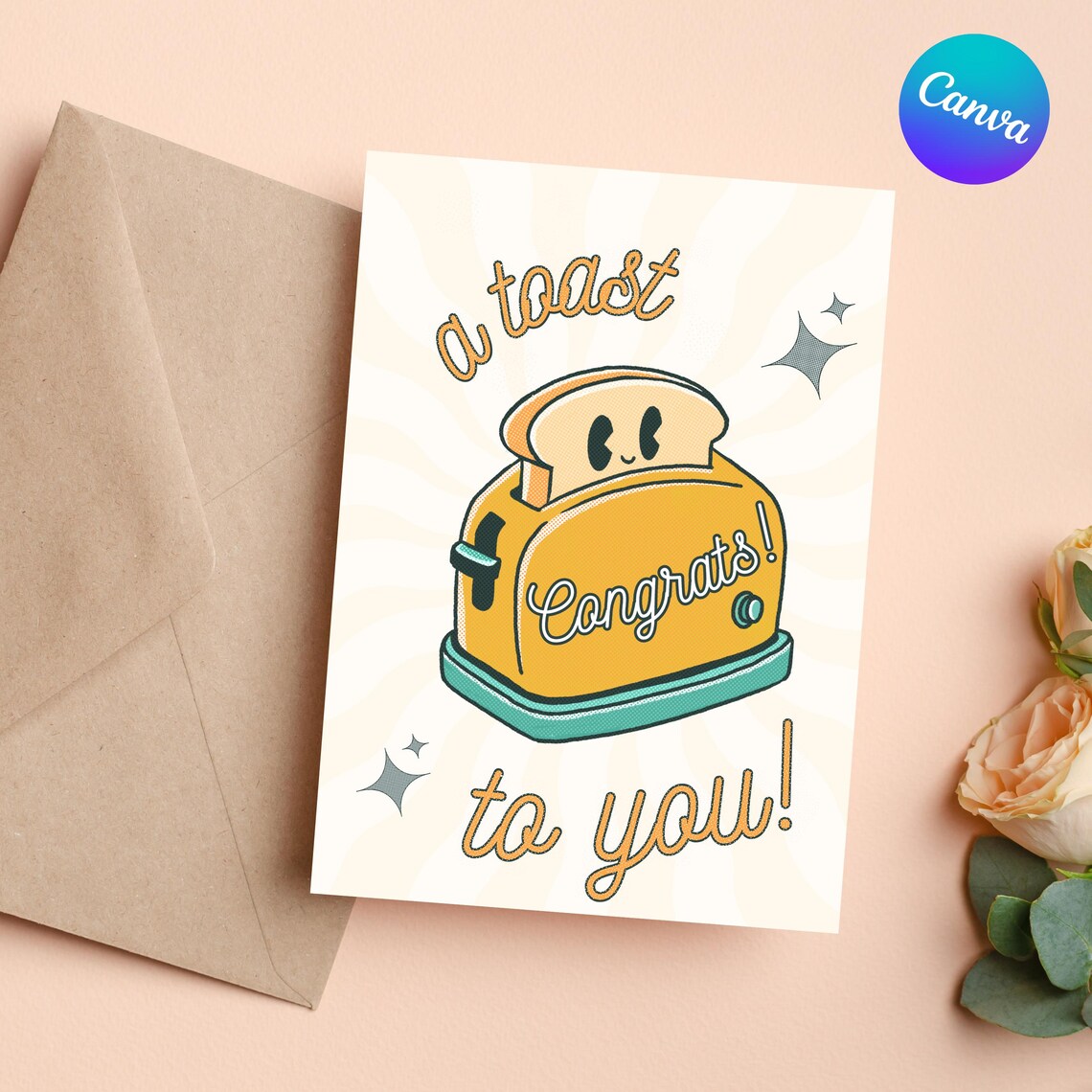 Retro Congratulations Card: A Toast to You - Printable 5x7 (canva ...