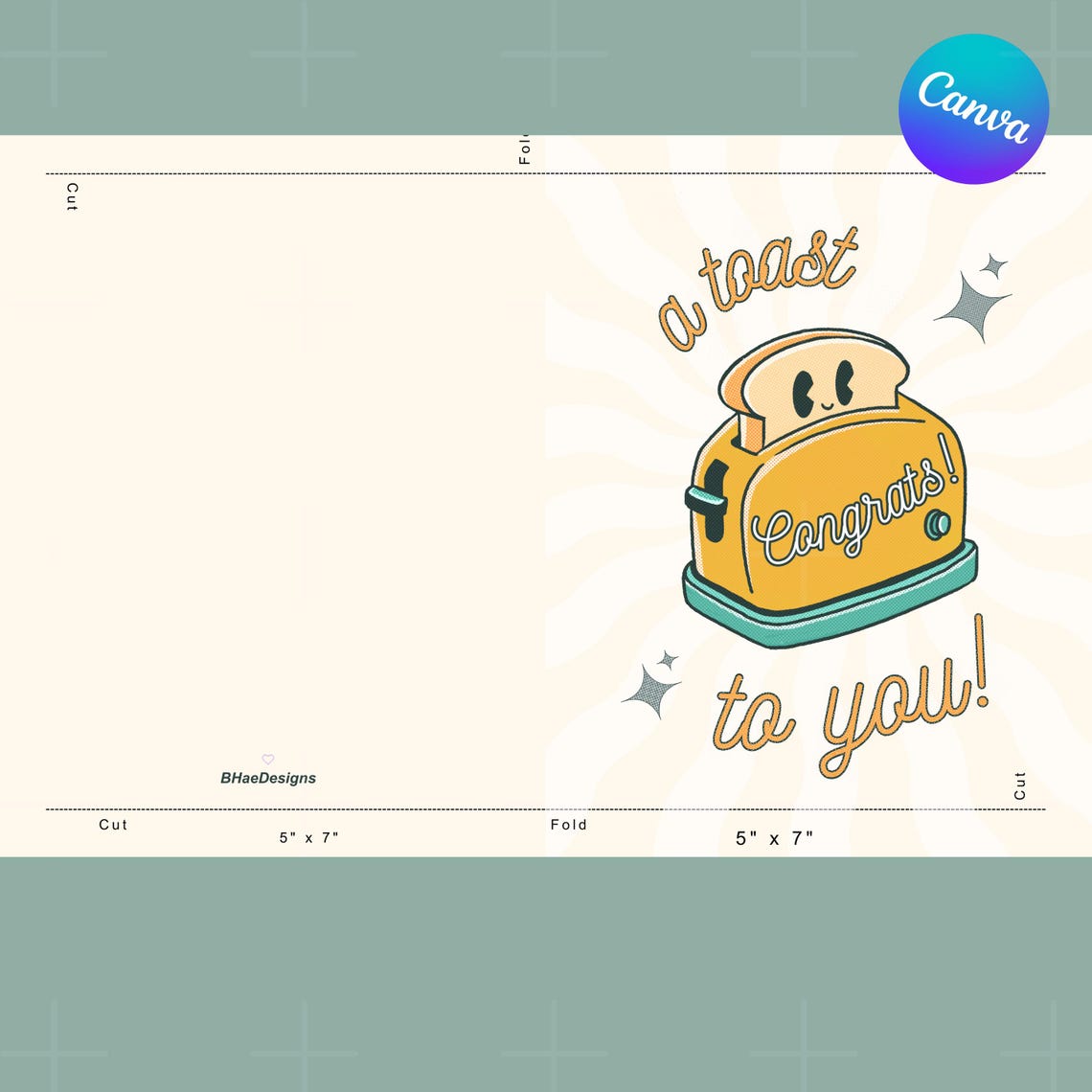 Retro Congratulations Card: A Toast to You - Printable 5x7 (canva ...