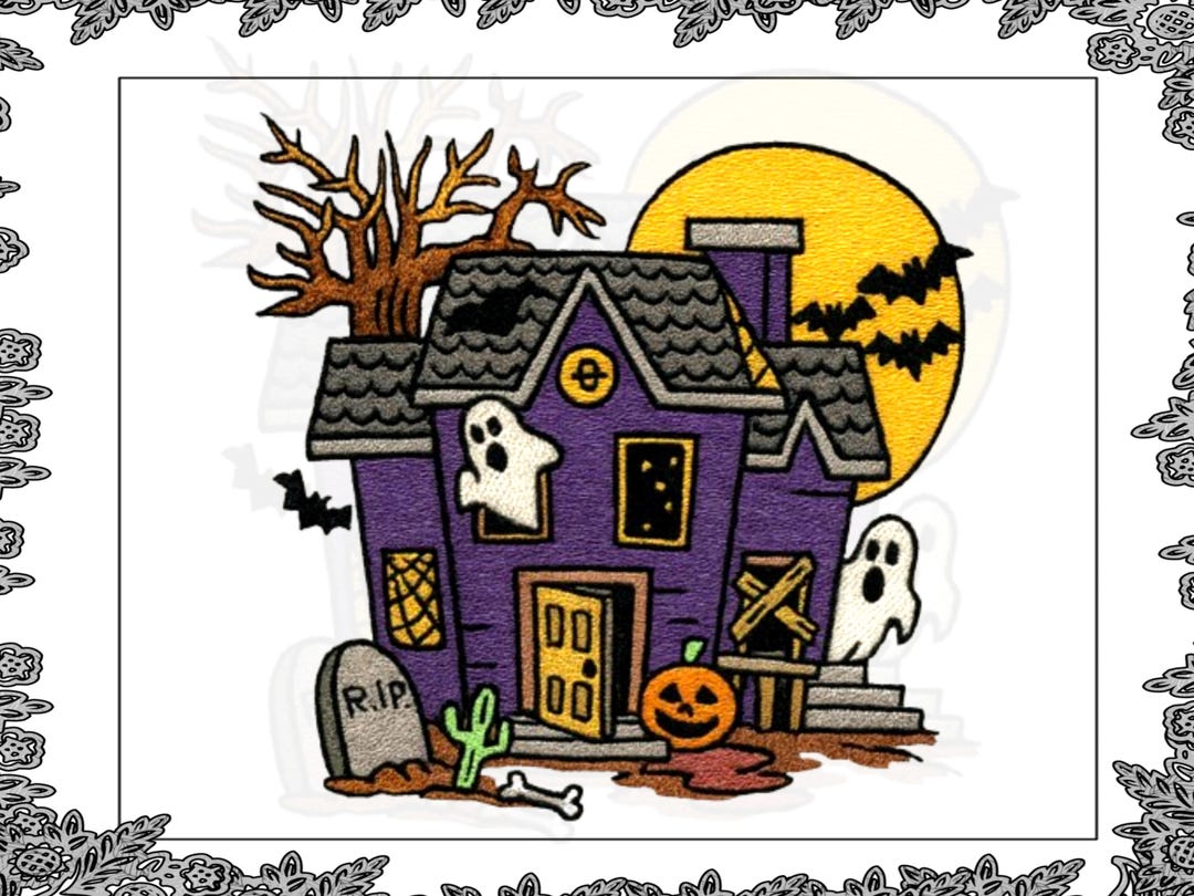 Halloween Haunted House Embroidery Design: Spooky Machine Pattern ...