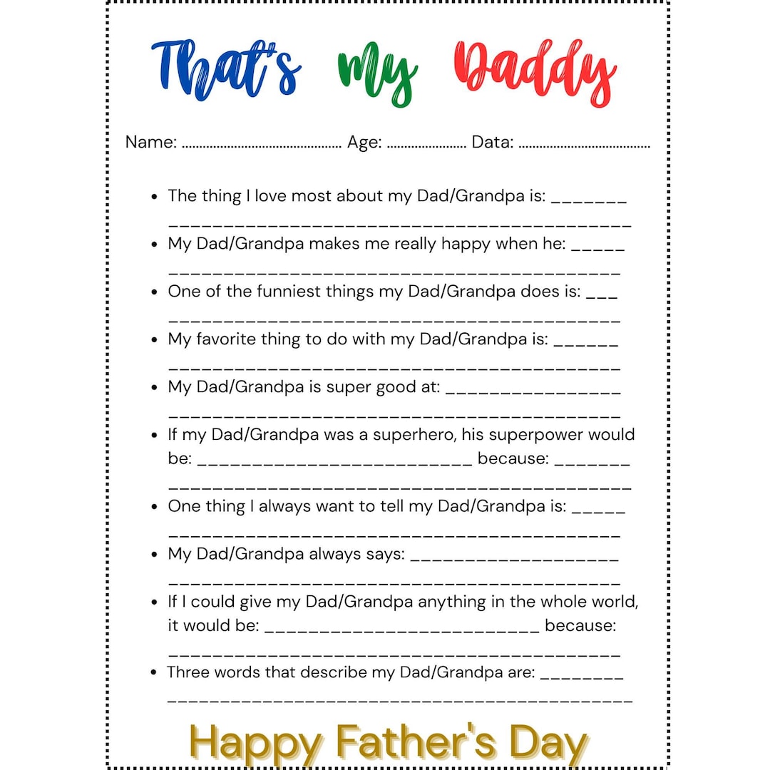 Dads Day Questionnaire:all About My Dad Pdf-instant Download-fillable ...