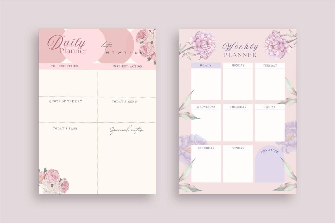 Printable Daily & Weekly Planner | Purple Peony Digital Set With ...
