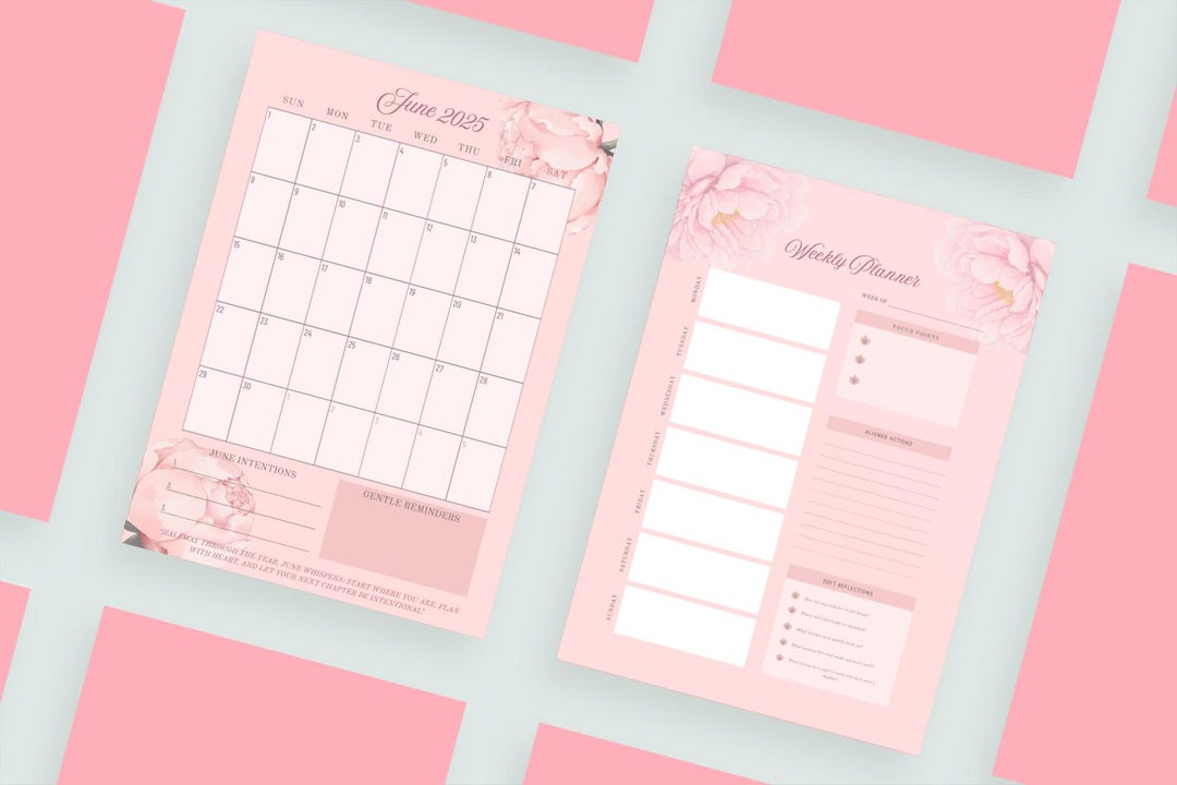 Printable Weekly Planner & June Calendar | Blush Bloom Set With ...