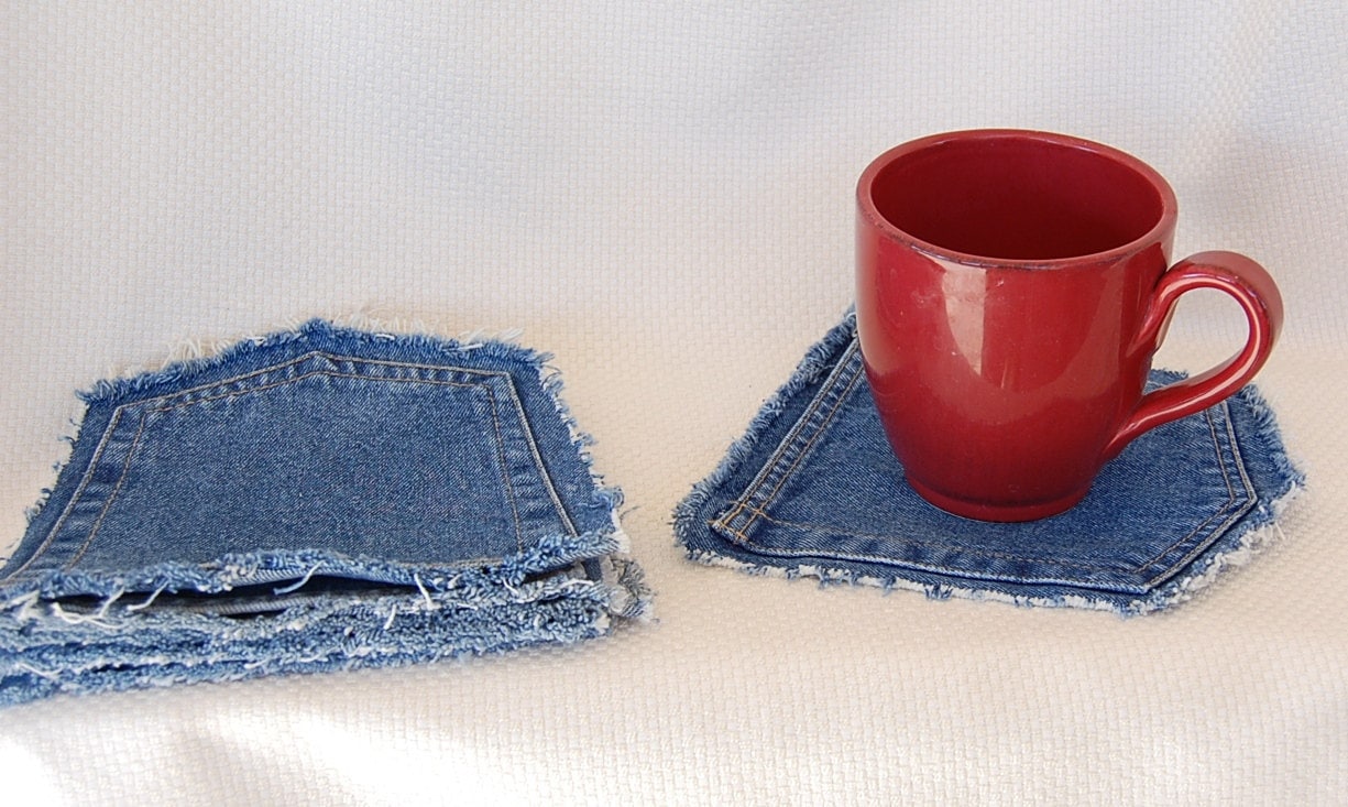 Set of 4 Denim Pocket Coasters Chose Black Jeans or Blue - Etsy