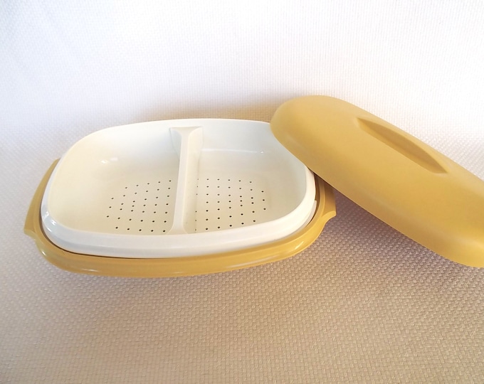 Vintage Tupperware Covered Oval Server With Strainer and Divider Insert ...
