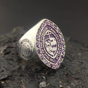 Personalized Bishop Seal Ring With Amethyst Stones | Custom Gold-plated ...