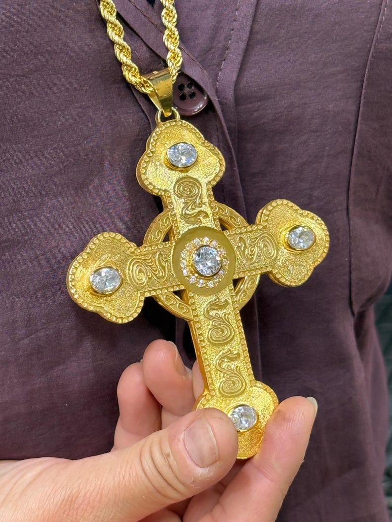 Custom Gold Cross, Amethyst Stones, Large Pectoral Cross , Religious ...