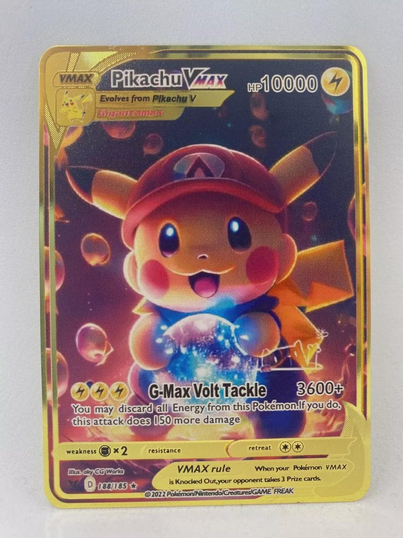 Pokémon Card Pikachu Vmax Child Super Mario Metal Card Gift Gold Metal ...
