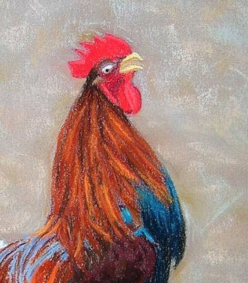 Rooster Crowing Pastel Painting Farm Animals Bible Scripture - Etsy