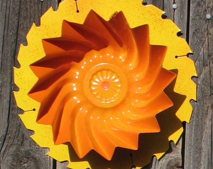 Metal Garden Flower Upcycled Saw Blade Fall Outdoor Decor Yellow Orange ...
