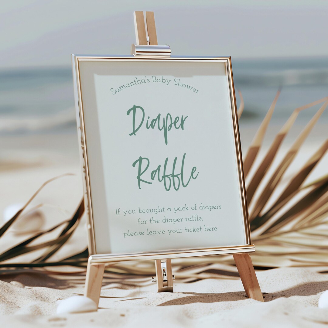 Sage Baby Shower Diaper Raffle Sign, Printable Baby Shower Game ...