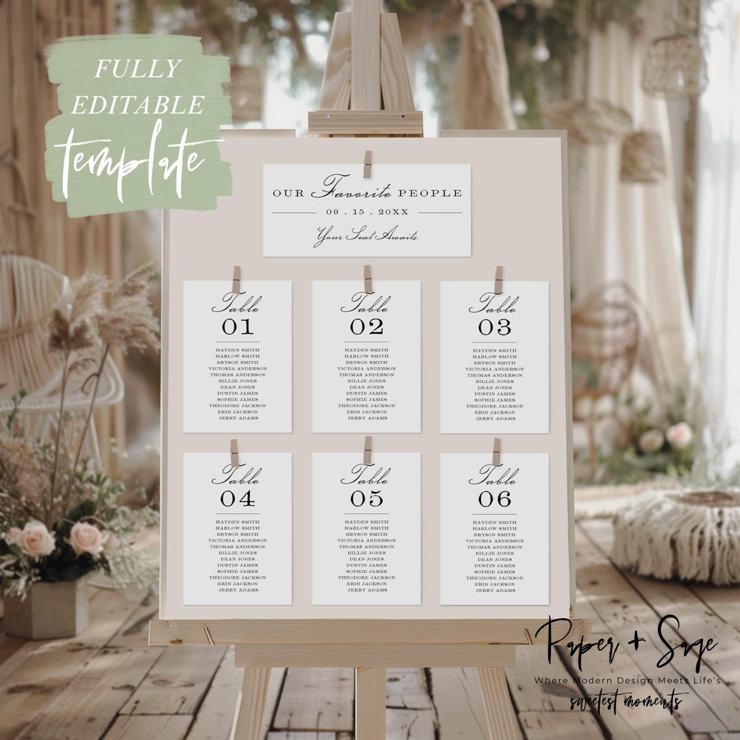 Editable Wedding Table Cards Template: Minimalist Favorite People ...