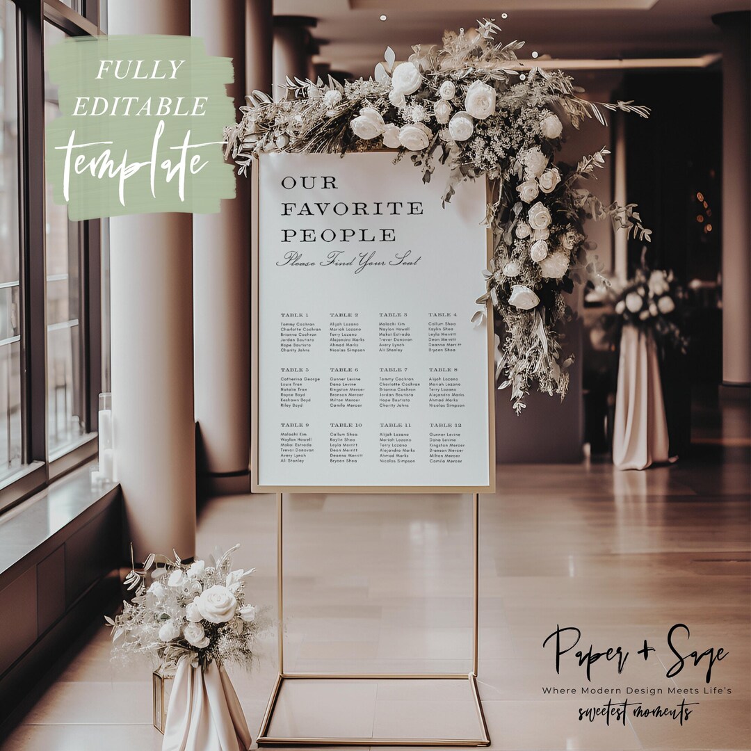 Wedding Seating Chart Template: Our Favorite People, Minimalist Canva ...