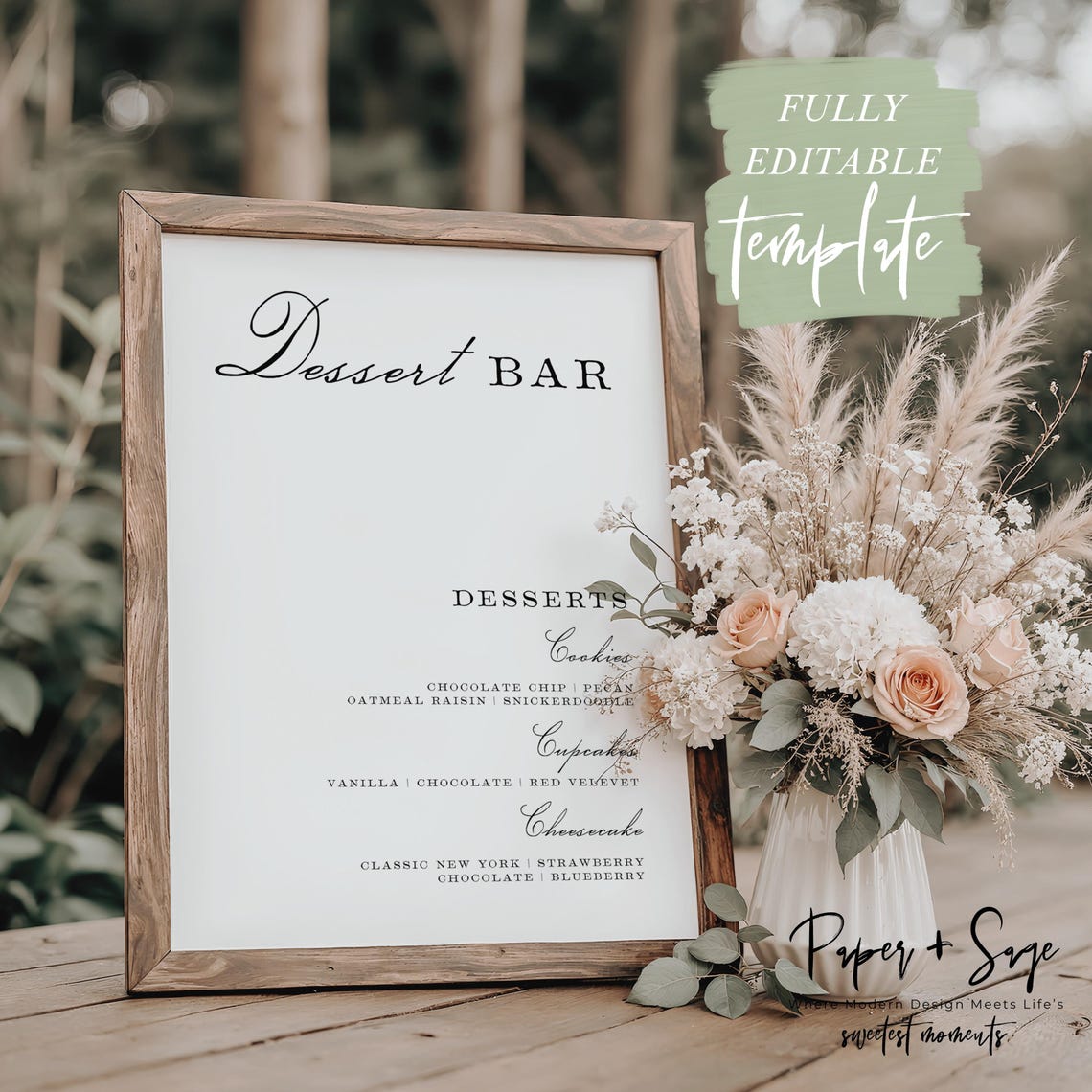 Elegant Wedding Dessert Bar Table Sign: Modern Editable Sweets Menu ...