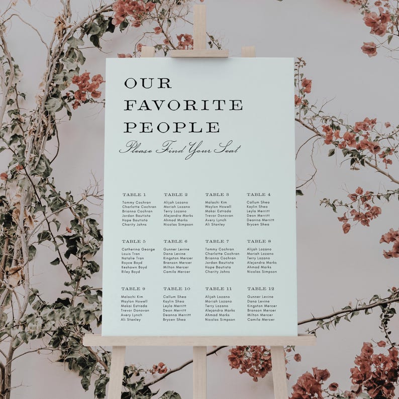 Wedding Seating Chart Template: Our Favorite People, Minimalist Canva ...