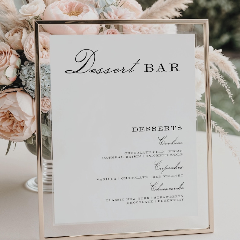 Elegant Wedding Dessert Bar Table Sign: Modern Editable Sweets Menu ...
