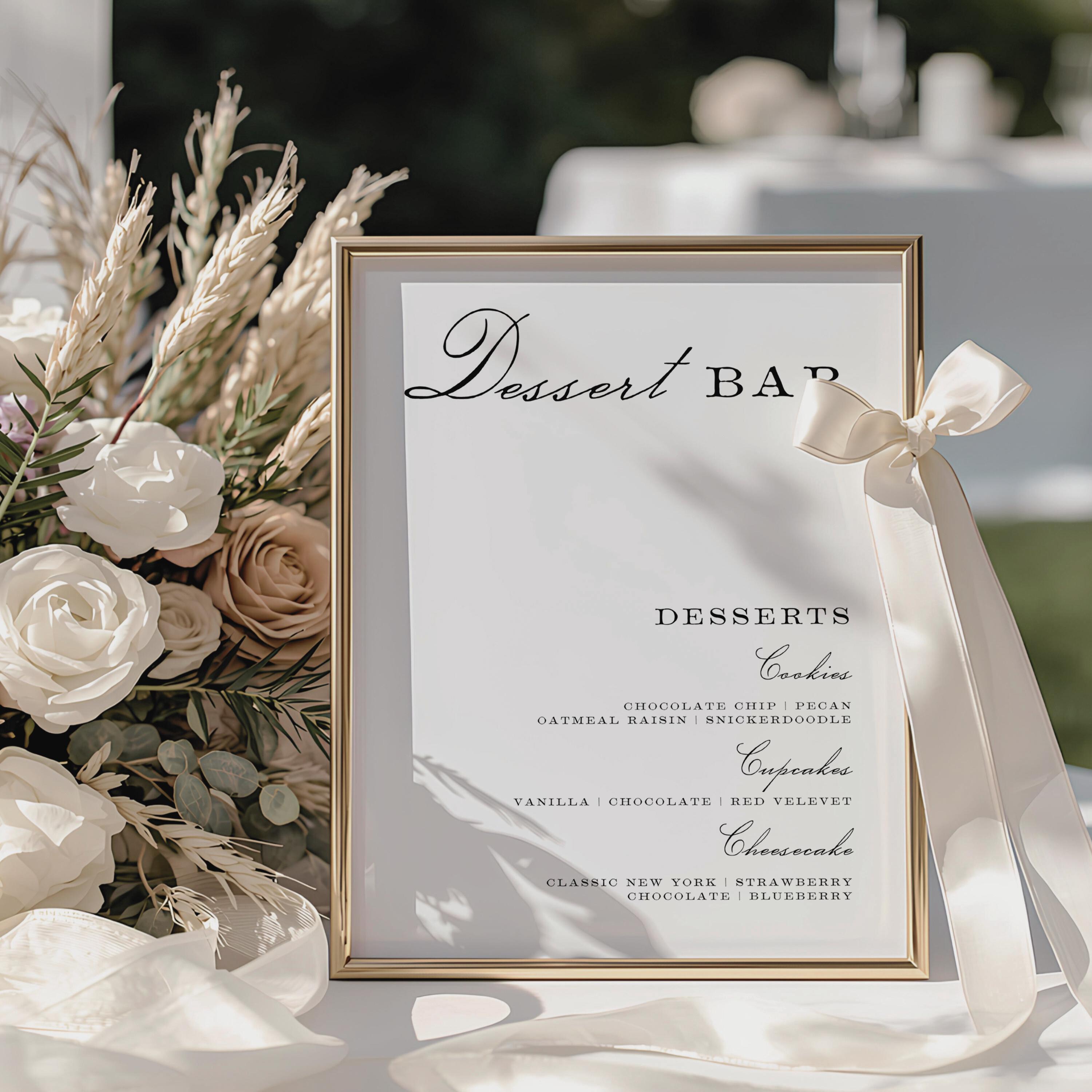 Elegant Wedding Dessert Bar Table Sign: Modern Editable Sweets Menu ...