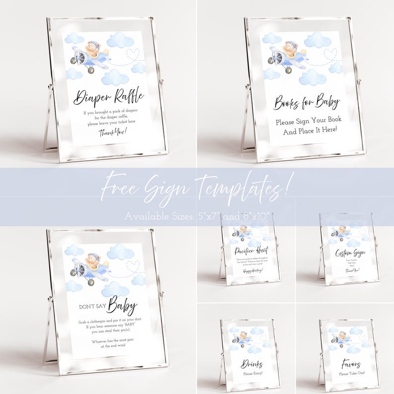 Blue Teddy Bear Baby Shower Bundle: Editable Printables (digital ...