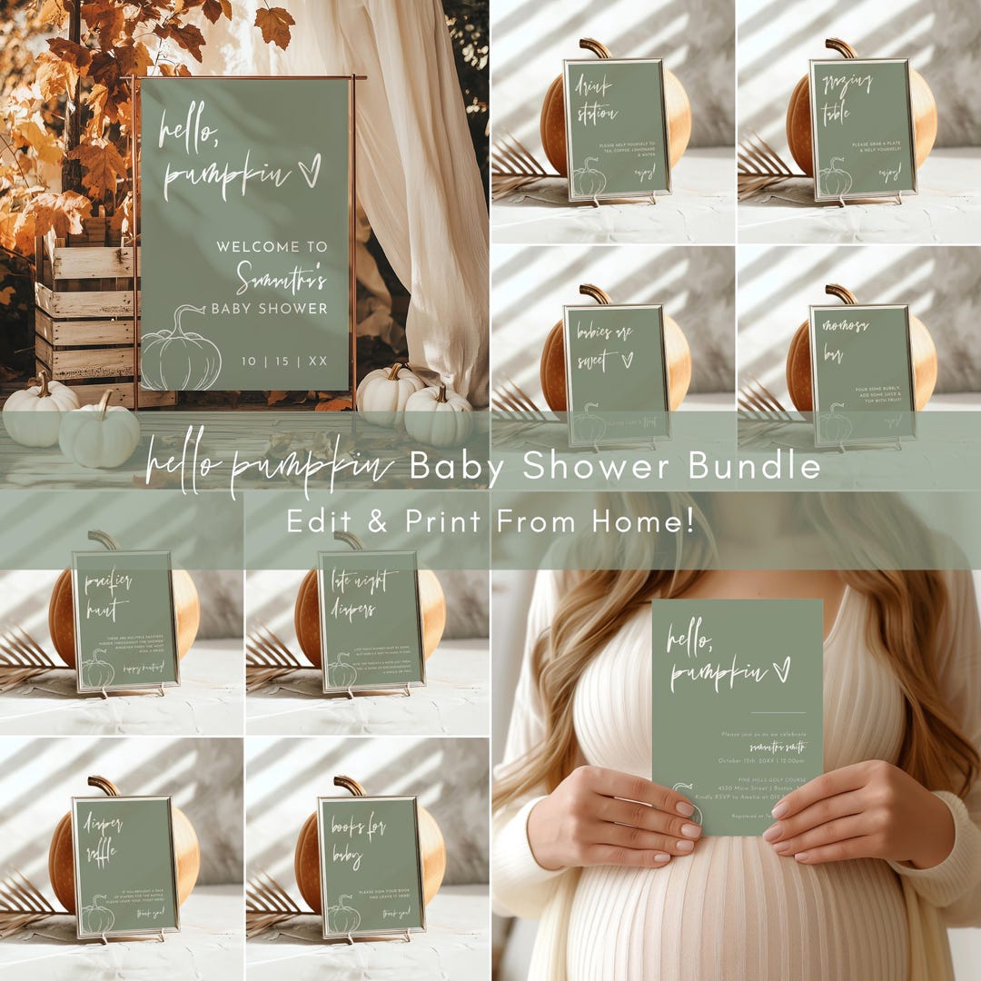 Sage Green Autumn Baby Shower Digital Welcome Sign & Party Essentials ...