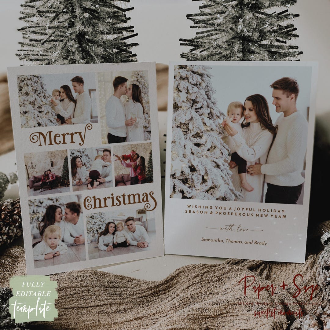 Modern Christmas Photo Collage Card – Editable Holiday Canva Family ...