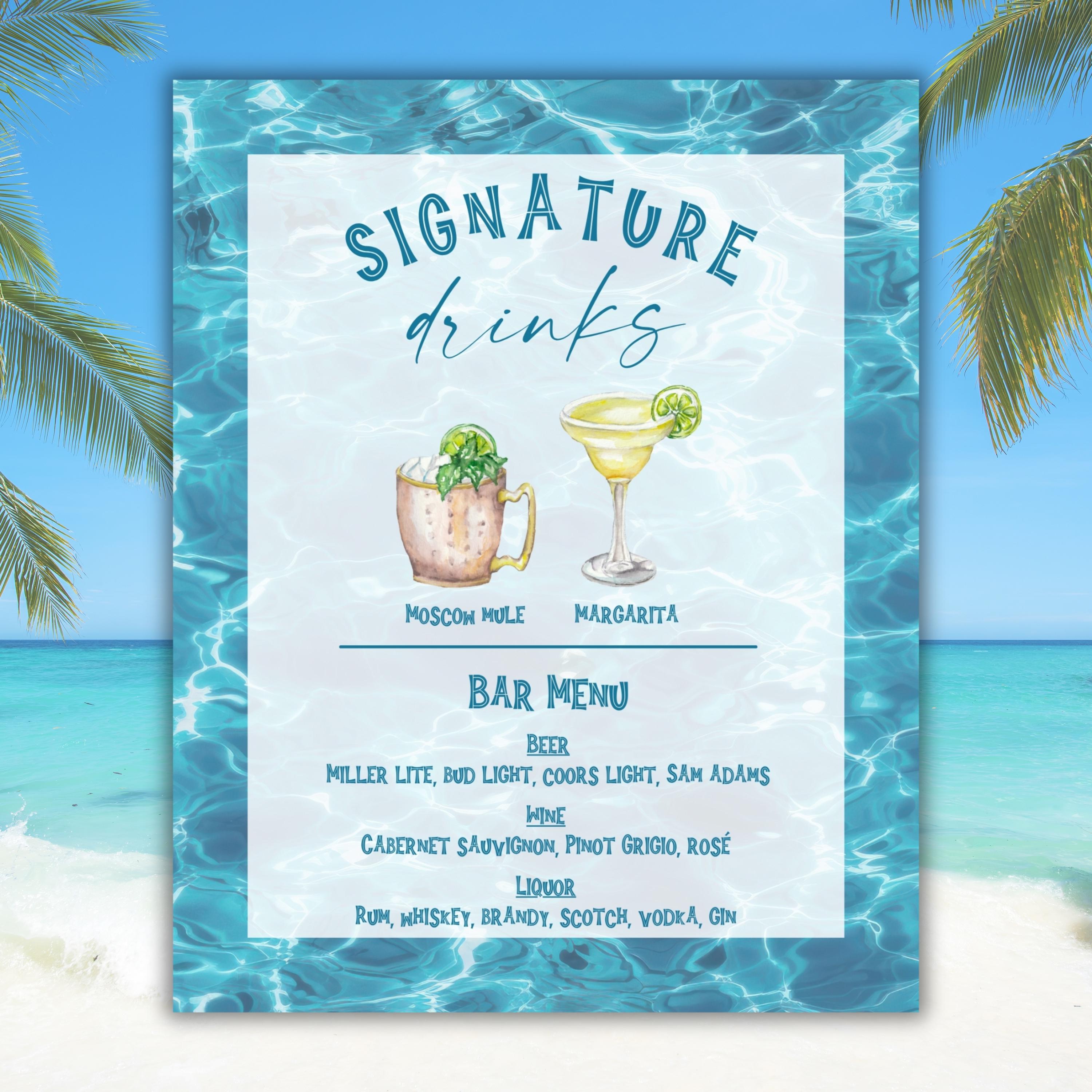 Pool Party Signature Drinks Sign: Editable Summer Cocktails Bar Menu ...