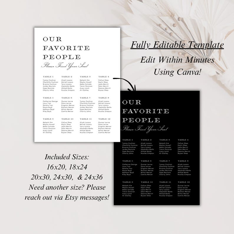 Wedding Seating Chart Template: Our Favorite People, Minimalist Canva ...