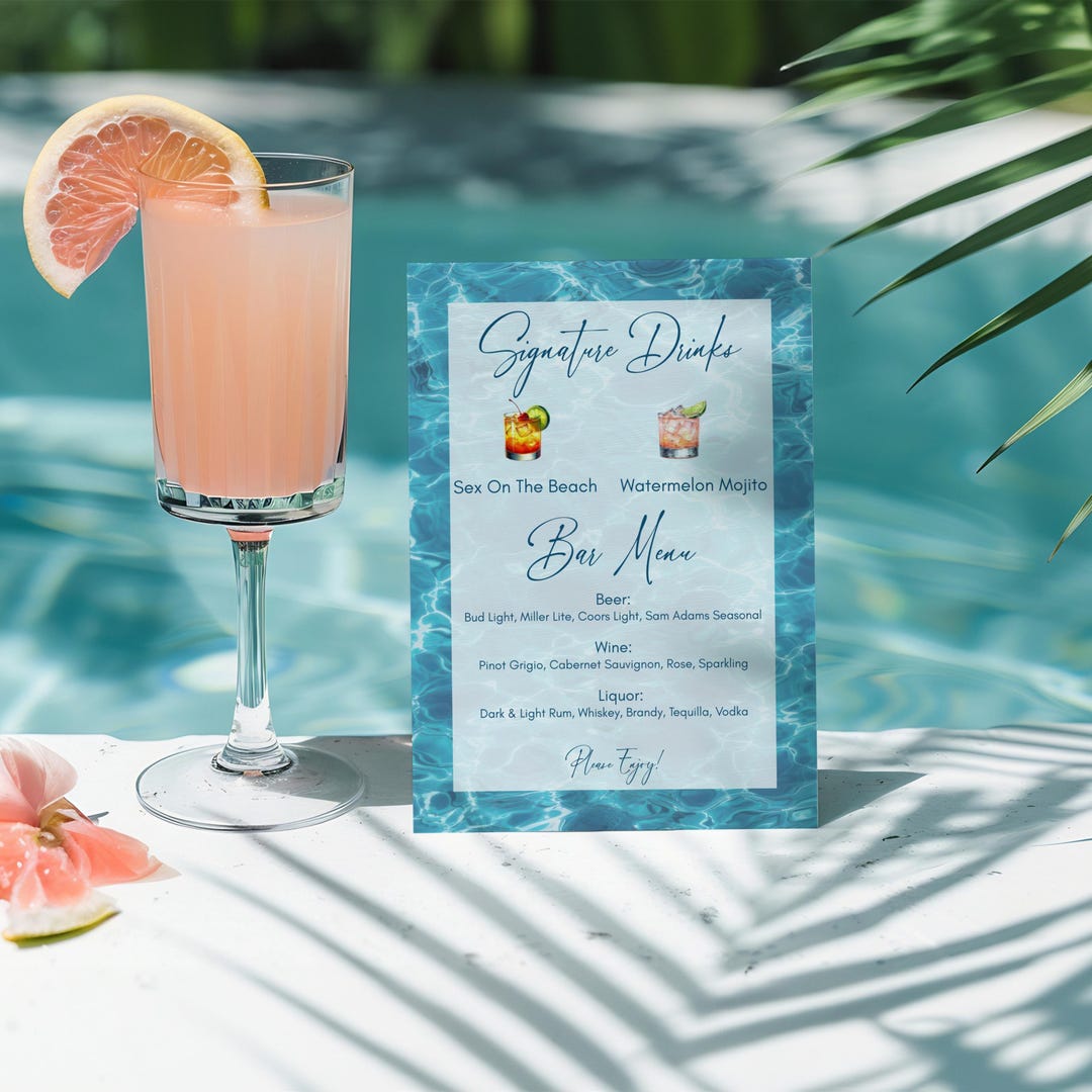 Tropical Bar Menu Sign: Luau Party Cocktails (digital Download, Canva ...