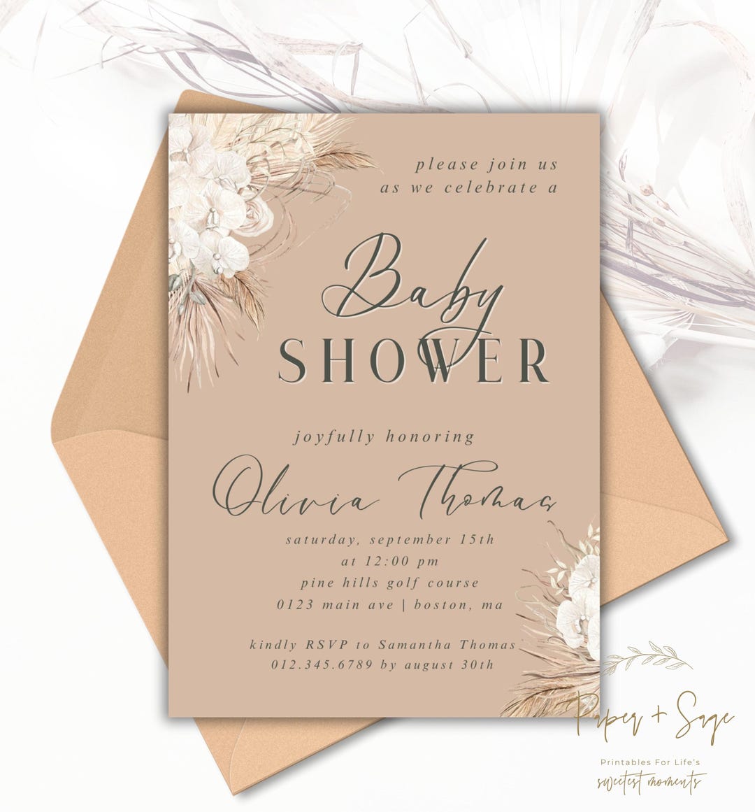 Earthy Baby Shower Invitation Template, Minimalist Baby Shower Invite ...