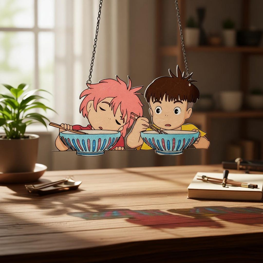 Ponyo & Sosuke Eating Ramen Resin Suncatcher, Studio Ghibli Inspired ...