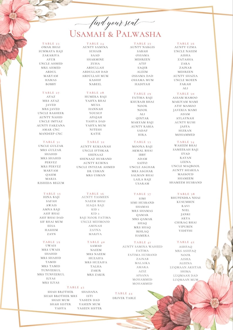A2 Seating Plan for Any Event - Etsy UK