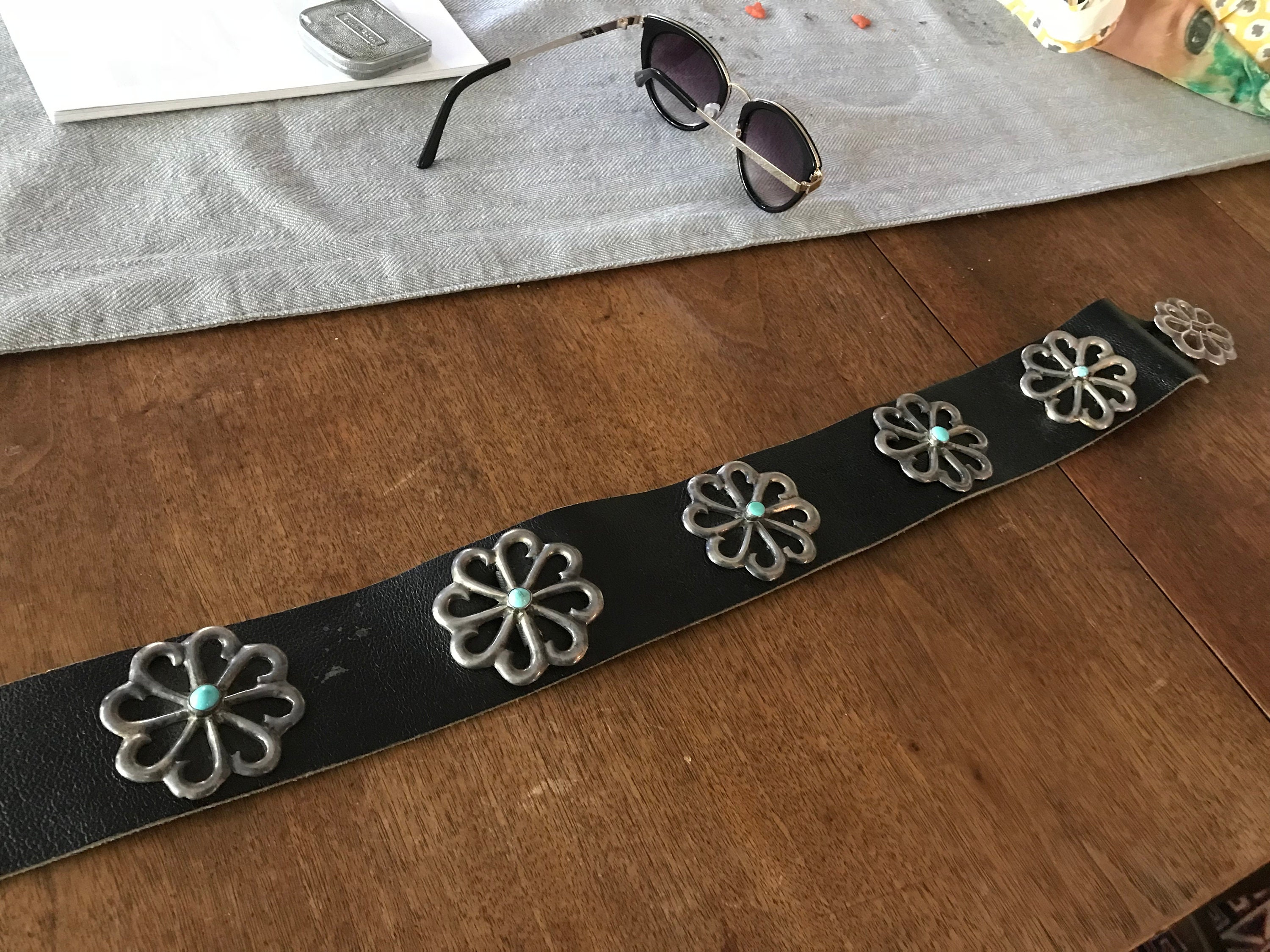 Vintage Sand Cast Silver and Turquoise Concho Belt - Etsy