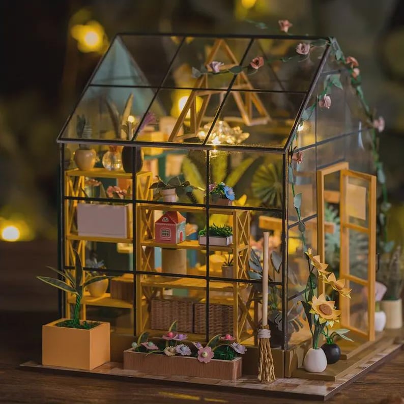 Sunflower Miniature Greenhouse Kit DIY Flower House 1:24 Scale Wooden ...