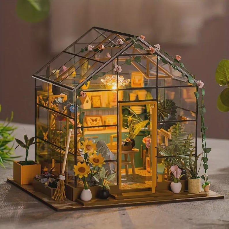 Sunflower Miniature Greenhouse Kit DIY Flower House 1:24 Scale Wooden ...