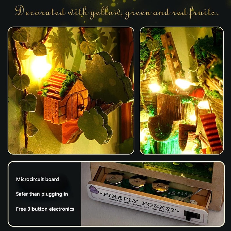 Firefly Forest Book Nook DIY Kit: 3D Wooden Bookshelf Insert - Etsy