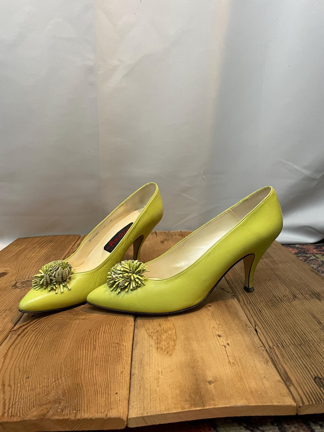 Lime Green Neon Pumps Heels 1990s Vintage Shoes Tassel Pom Pom ...