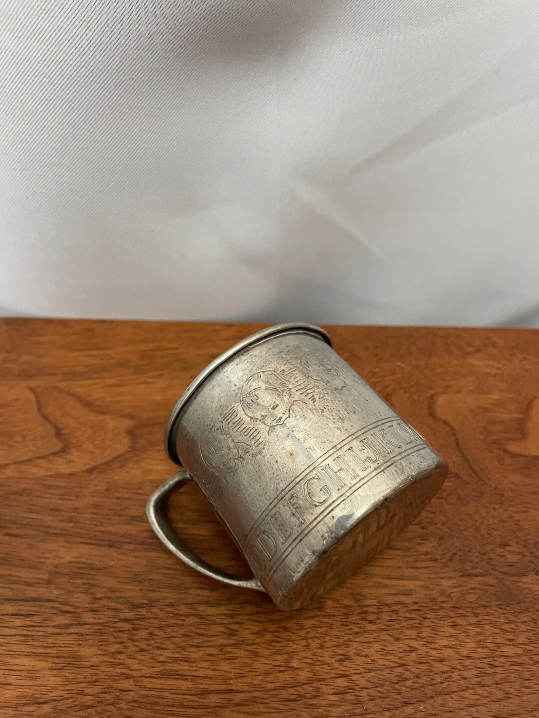 Silver Baby Cup Mug Oneida Silver-plate With Faces and Alphabet Vintage ...
