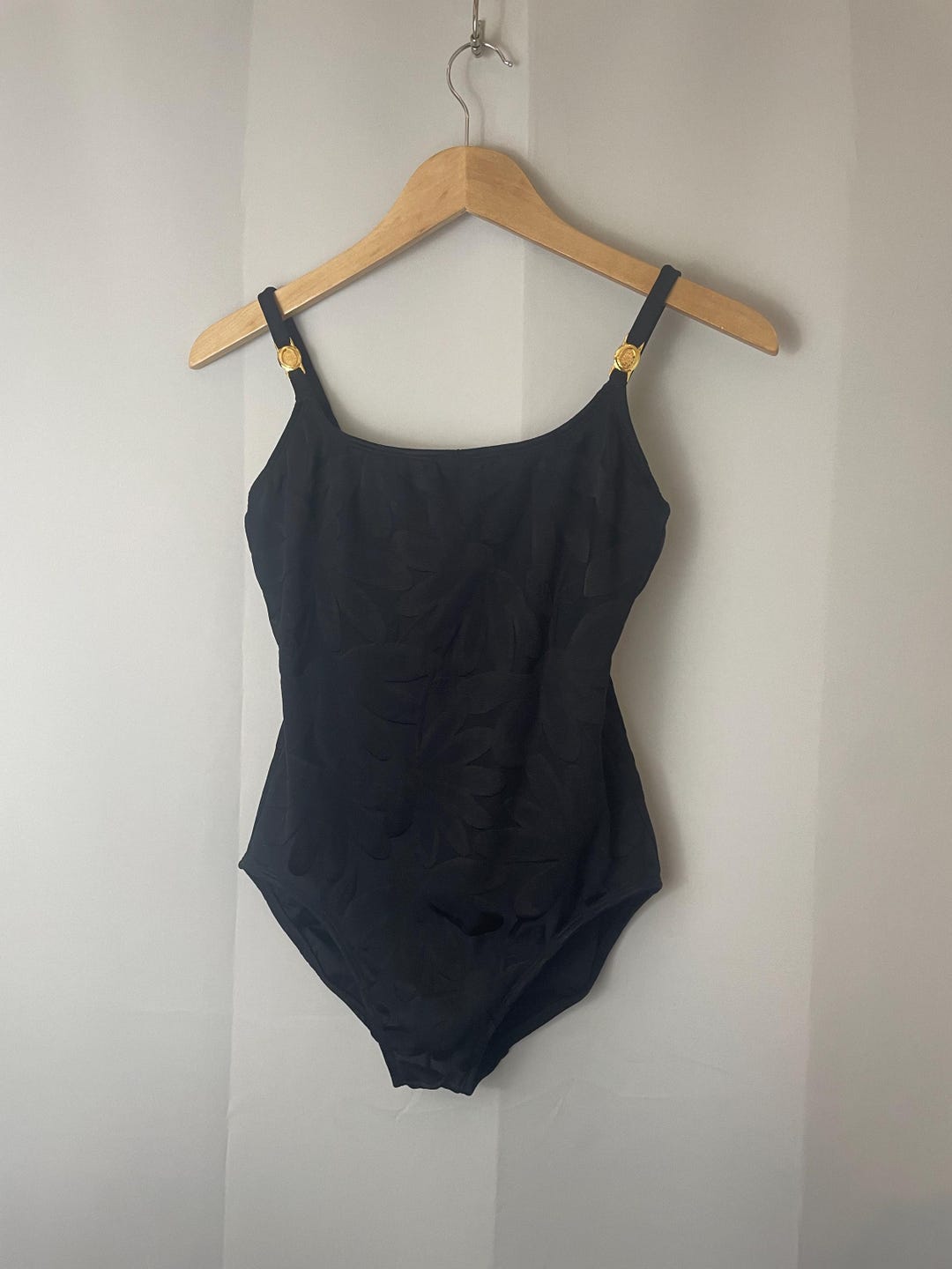 Swim Bathing Suit Maillot Black 1990s Vintage Supermodel Floral ...