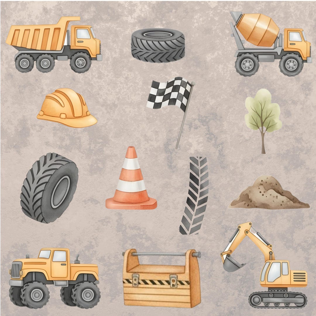 Watercolor Construction Clipart Set | Trucks, Tools (digital Download ...