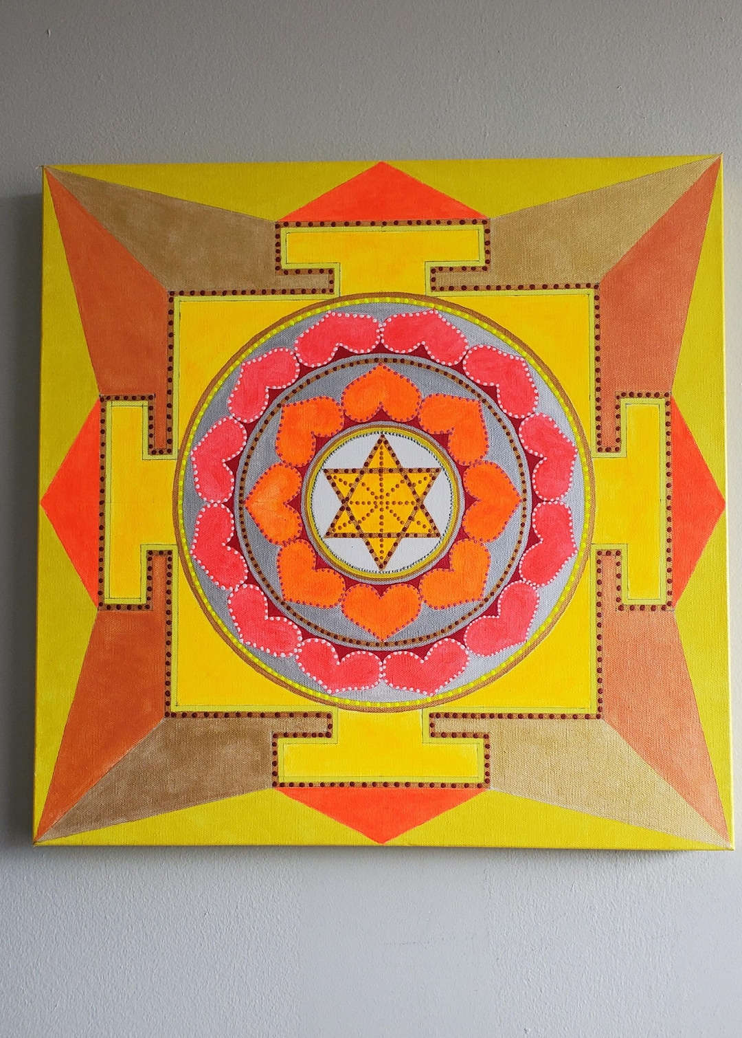 Sun-surya Yantra, Custom-made, Hand-painted, Charged With Reiki Energy, Acrylic on Canvas, Size ...