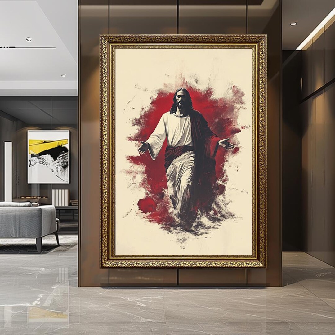 Modern Jesus Christ Canvas Print: Red Brush Effect, Religious Wall Art ...