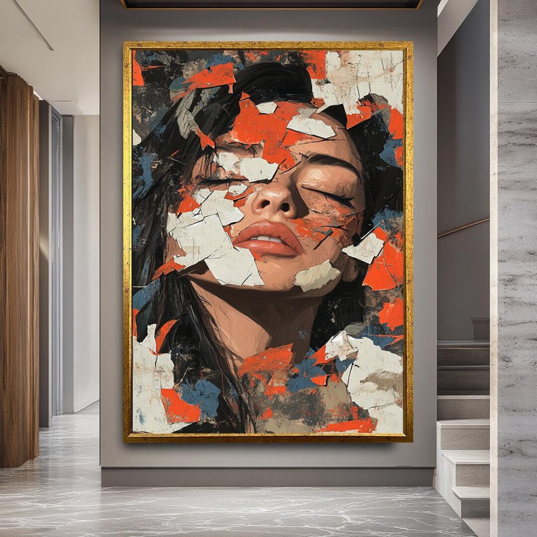 Abstract Woman Portrait Canvas: Mixed Media Style Wall Art - Etsy