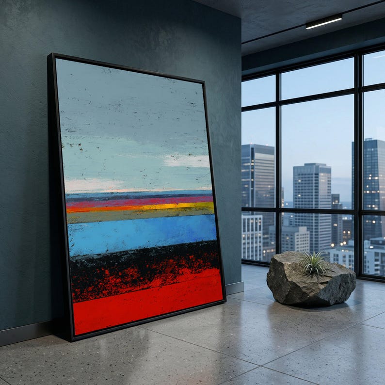 Modern Abstract Canvas Wall Art, Colorful Horizontal Stripes Print ...