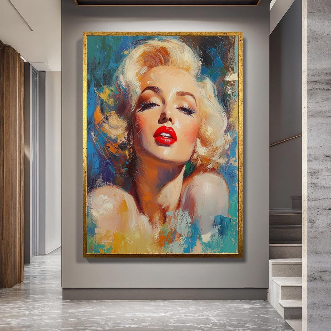 Blonde Woman Pop Art Canvas Wall Art, Glamorous Red Lips Portrait Print ...